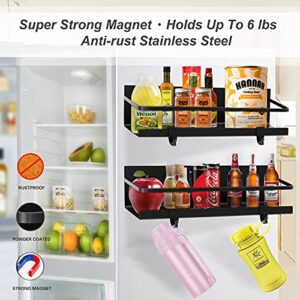 LITINEE Magnetic Spice Rack for Refrigerator Magnetic Shelf with 4 Removable Hooks, Strong Magnetic Spice Rack Perfect Space Saving for Holding Spices, Jars, Bottle, Olive Oil (Black, 2Pack)