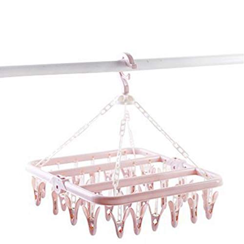 EKDJKK Clothes Drying Hanger with 32 Clips,Baby Clothes Drying Rack,Sock Clips for Laundry Foldable Clothes Hangers for Drying Socks,Towels,Underwear,Bras,Diapers,Baby Clothes,Gloves,Hats