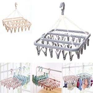 EKDJKK Clothes Drying Hanger with 32 Clips,Baby Clothes Drying Rack,Sock Clips for Laundry Foldable Clothes Hangers for Drying Socks,Towels,Underwear,Bras,Diapers,Baby Clothes,Gloves,Hats