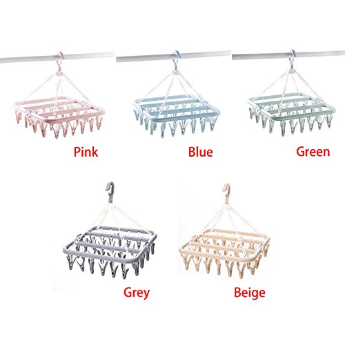 EKDJKK Clothes Drying Hanger with 32 Clips,Baby Clothes Drying Rack,Sock Clips for Laundry Foldable Clothes Hangers for Drying Socks,Towels,Underwear,Bras,Diapers,Baby Clothes,Gloves,Hats