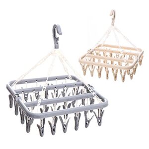 EKDJKK Clothes Drying Hanger with 32 Clips,Baby Clothes Drying Rack,Sock Clips for Laundry Foldable Clothes Hangers for Drying Socks,Towels,Underwear,Bras,Diapers,Baby Clothes,Gloves,Hats