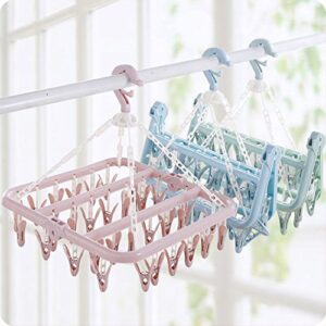 EKDJKK Clothes Drying Hanger with 32 Clips,Baby Clothes Drying Rack,Sock Clips for Laundry Foldable Clothes Hangers for Drying Socks,Towels,Underwear,Bras,Diapers,Baby Clothes,Gloves,Hats