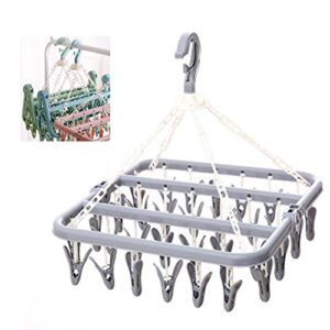 EKDJKK Clothes Drying Hanger with 32 Clips,Baby Clothes Drying Rack,Sock Clips for Laundry Foldable Clothes Hangers for Drying Socks,Towels,Underwear,Bras,Diapers,Baby Clothes,Gloves,Hats