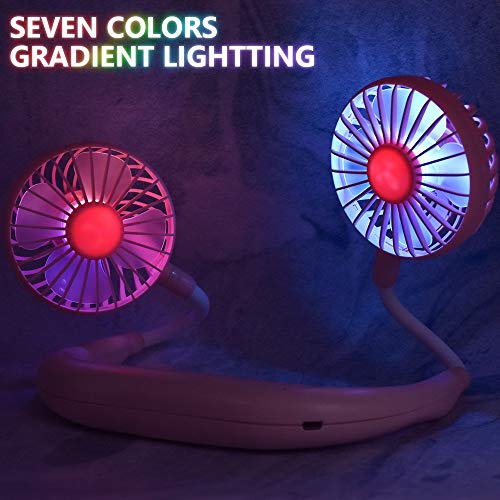 Rechargeable Portable Neck Fan, 3 Speeds Hands Free Fan with 7 Colours LED lighting, 360° Cooling and Quiet Personal Fan, Adjustable USB Powered Neck Fans for Built-IN Aromatherapy Tablets for Women