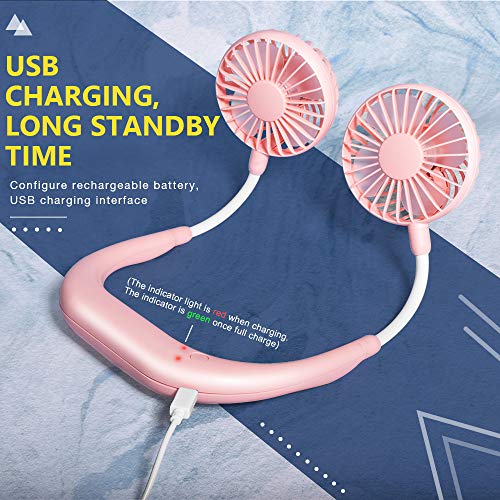 Rechargeable Portable Neck Fan, 3 Speeds Hands Free Fan with 7 Colours LED lighting, 360° Cooling and Quiet Personal Fan, Adjustable USB Powered Neck Fans for Built-IN Aromatherapy Tablets for Women