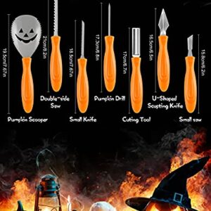 Halloween Pumpkin Carving Kit, 7 PCS Stainless Steel Professional pumpkin cutting carving supplies tools Kit, Pumpkin Carving Set with Carrying Case