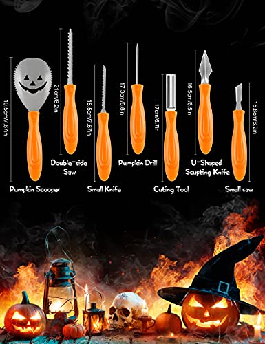 Halloween Pumpkin Carving Kit, 7 PCS Stainless Steel Professional pumpkin cutting carving supplies tools Kit, Pumpkin Carving Set with Carrying Case