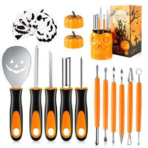 halloween pumpkin carving tools, 24 pcs best pumpkin carving tools, stainless steel professional pumpkin cutting carving set with carrying case, carving kit tools for halloween