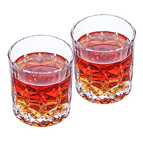 QUMMFA Whiskey Glasses, Set of 8 Cocktail Glasses, 10 OZ Old Fashioned Glasses for Drinking Scotch Bourbon Cognac Vodka Gin Tequila Rum Liquor Rye, Rocks Glasses, Crystal Scotch Glasses