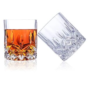 QUMMFA Whiskey Glasses, Set of 8 Cocktail Glasses, 10 OZ Old Fashioned Glasses for Drinking Scotch Bourbon Cognac Vodka Gin Tequila Rum Liquor Rye, Rocks Glasses, Crystal Scotch Glasses