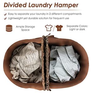 MAT EXPERT Rattan Laundry Hampers, Laundry Baskets with 2 Detachable Canvas Bags, Divided Laundry Hamper with Lids & Handles, Handwoven Oval Landry Bin, Clothes Hamper for Laundry Room/Bedroom (Brown)