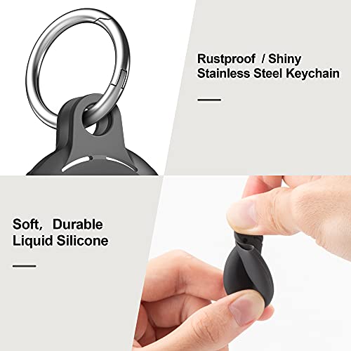 Migeec AirTag Holder Soft Silicone AirTag case 4 Pack AirTag Keychain Accessories Easy to Attach to Wallets, Keys, Pet Collars (Black)