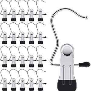 HOUTIONWELL 20 Pack Laundry Hook Boot Hanging Hold Clips Portable Hanging Clothes Pins Hanging Hooks White Stainless Steel Home Travel Hangers Multi-Functional Heavy Duty Organizer Pants Shoes Clip