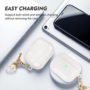 Airpods pro Case with Shell Pearl Keychain, Cute Airpods pro 3 Protective Cover Skin for Girl Women Men Glitter Soft TPU Case Compatible with Apple AirPod Pro 2019 (White Pearlescent)