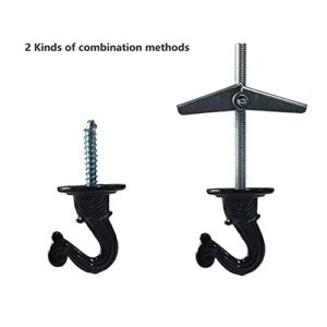 2 Pack Black Swag Ceiling Hooks and Hardware Set for Hanging Plants, Heavy Duty Swag Hooks with Steel Screws/Bolts and Toggle Wings for Ceiling Installation Wall Fixing