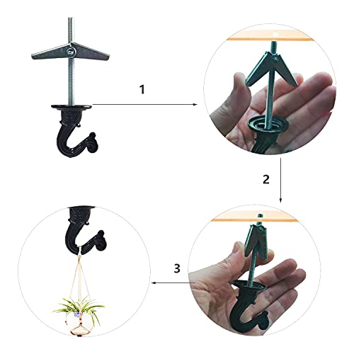 2 Pack Black Swag Ceiling Hooks and Hardware Set for Hanging Plants, Heavy Duty Swag Hooks with Steel Screws/Bolts and Toggle Wings for Ceiling Installation Wall Fixing