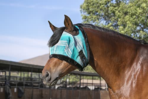 Kensington Fly Mask with Fleece Trim for Horses — Protects Face and Eyes from Flies and Sun Rays While Allowing Full Visibility — Breathable and Non Heat Transferring, Large, Atlantis