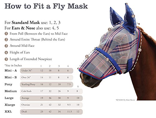 Kensington Fly Mask with Fleece Trim for Horses — Protects Face and Eyes from Flies and Sun Rays While Allowing Full Visibility — Breathable and Non Heat Transferring, Large, Atlantis