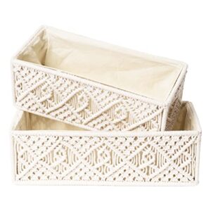 livalaya macrame storage baskets and decorative bins with lining, woven boho basket box organizers for bathroom countertop and toilet paper holder, bedroom, baby nursery and home organization set of 2, us brand