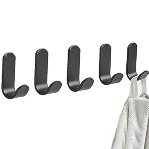 5 Pack Adhesive Hook Black Heavy Duty Towel Hooks Stick on Wall Door Hanging Without Nails Towels Coat Clothes Self Adhesive Sticky Hooks for Bathrooms Kitchen Home