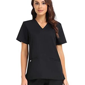 COMENII Scrub Tops for Women, 3 Pocket Soft V-Neck Tailored Fit Workwear, Anti-Wrinkle Medical Scrubs for Women（Black M）