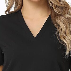 COMENII Scrub Tops for Women, 3 Pocket Soft V-Neck Tailored Fit Workwear, Anti-Wrinkle Medical Scrubs for Women（Black M）