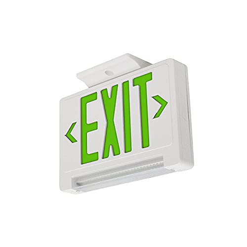 LFI Lights | Compact Combo Green Exit Sign with Emergency Lights | White Housing | All LED | Adjustable Light Bar | Hardwired with Battery Backup | UL Listed | (1 Pack) | COMBOLP-G