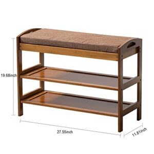 Bamboo 3 Tier Shoe Rack Bench, Shoe Organizer or Entryway Bench, with Storage and Foam Pad Seat Shoe Rack, Perfect for Hallway Living Room Bedroom Corridor