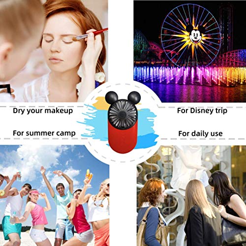 DecoLife Cute Mickey Personal Mini Fan, Handheld & Portable USB Rechargeable Fan with Beautiful LED Light, 3 Adjustable Speeds, Portable Holder, Perfect for Indoor Or Outdoor Activities (2Pcs)