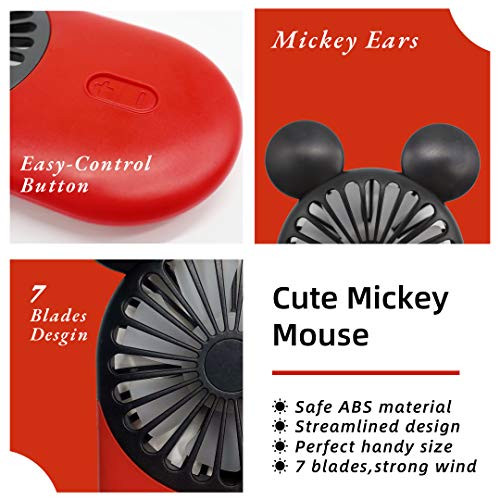 DecoLife Cute Mickey Personal Mini Fan, Handheld & Portable USB Rechargeable Fan with Beautiful LED Light, 3 Adjustable Speeds, Portable Holder, Perfect for Indoor Or Outdoor Activities (2Pcs)