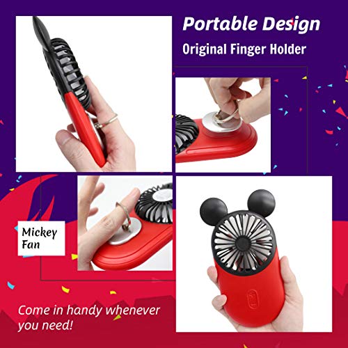 DecoLife Cute Mickey Personal Mini Fan, Handheld & Portable USB Rechargeable Fan with Beautiful LED Light, 3 Adjustable Speeds, Portable Holder, Perfect for Indoor Or Outdoor Activities (2Pcs)