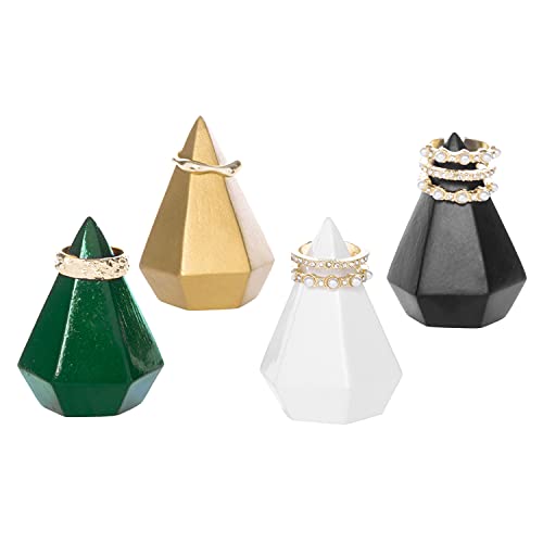 MyGift Modern Cone Shaped Ring Holders, Decorative Multi-Colored Bold Prism Style Jewelry Display Stands, Set of 4