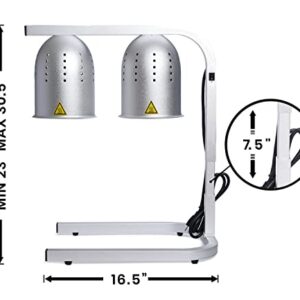 SYBO DL2112 Commercial Grade Food Heat Lamp Portable Electric Food Warmer 2-Bulb with Free-Standing, 500W, Silver (Silver)