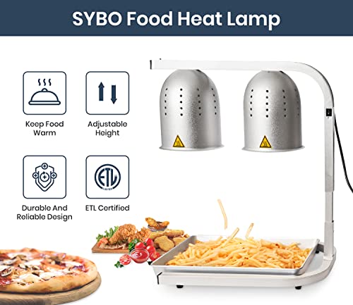 SYBO DL2112 Commercial Grade Food Heat Lamp Portable Electric Food Warmer 2-Bulb with Free-Standing, 500W, Silver (Silver)