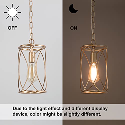 Optimant Lighting Gold Pendant Lighting for Kitchen Island, Modern Cage Hanging Light Fixture for Hallway, Dining Room, Foyer and Bedroom