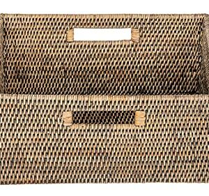 La Jolla Rattan Shelf Basket with Handles, Medium, Black-Wash