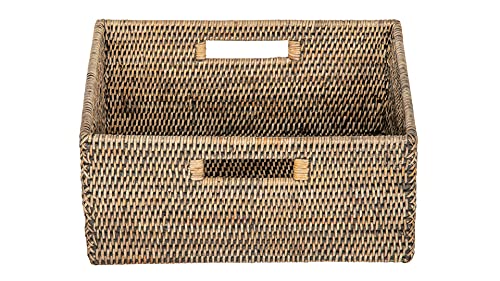 La Jolla Rattan Shelf Basket with Handles, Medium, Black-Wash