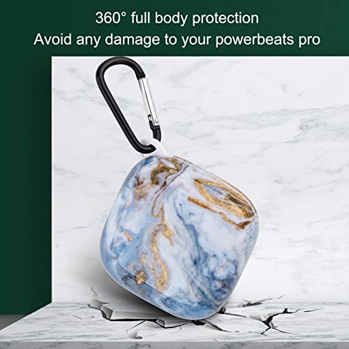 V.R.Hope Case Compatible with Powerbeats Pro Case Cover, Upgraded Anti-Lost & Shockproof Protective Case with Durable Carabiner for Beats Powerbeats Pro (Marble Blue)