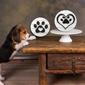 2 Pieces Wooden Paw Sign Pet Print Dog Paw Wood Decor Farmhouse Tiered Tray Decorations Rustic Round Paw Ornaments for Window Sill Table