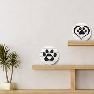 2 Pieces Wooden Paw Sign Pet Print Dog Paw Wood Decor Farmhouse Tiered Tray Decorations Rustic Round Paw Ornaments for Window Sill Table