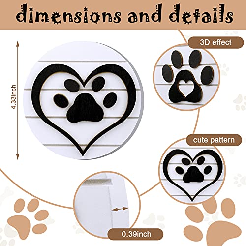 2 Pieces Wooden Paw Sign Pet Print Dog Paw Wood Decor Farmhouse Tiered Tray Decorations Rustic Round Paw Ornaments for Window Sill Table