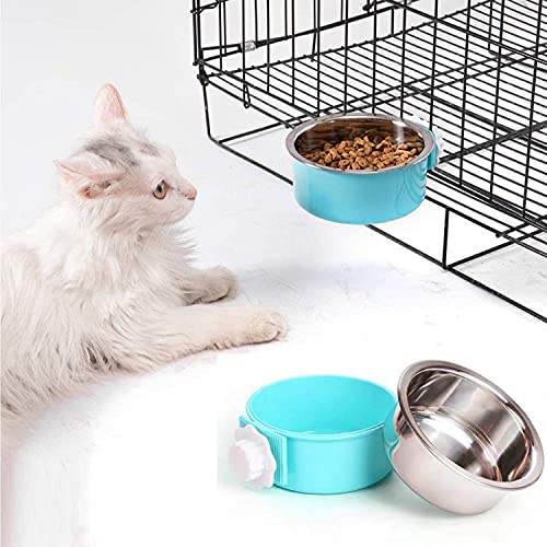 HERCOCCI Crate Dog Bowl, Removable Stainless Steel Pet Kennel Cage Hanging Food Bowls and Water Feeder Coop Cup Prevent Overflow for Puppy, Medium Dog, Cat, Rabbit, Ferret (2PCS)