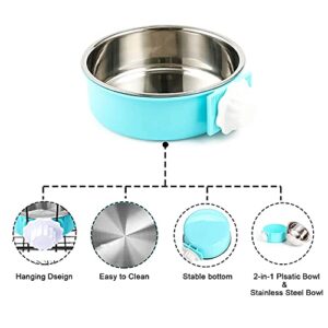 HERCOCCI Crate Dog Bowl, Removable Stainless Steel Pet Kennel Cage Hanging Food Bowls and Water Feeder Coop Cup Prevent Overflow for Puppy, Medium Dog, Cat, Rabbit, Ferret (2PCS)