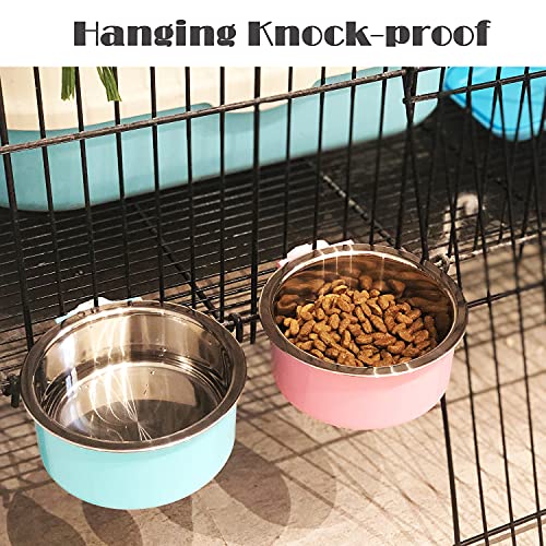 HERCOCCI Crate Dog Bowl, Removable Stainless Steel Pet Kennel Cage Hanging Food Bowls and Water Feeder Coop Cup Prevent Overflow for Puppy, Medium Dog, Cat, Rabbit, Ferret (2PCS)