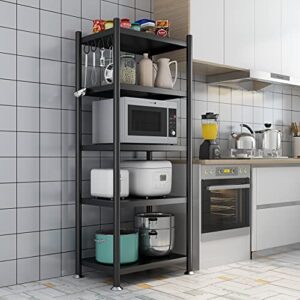 multipurpose 5-tier storage shelf display rack for kitchen - black, adjustable, stainless steel, 160x70x40cm