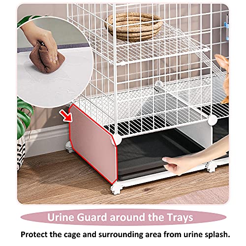 DuvinDD 2-Story Rabbit Cage Indoor Bunny Hutch with 2 Deep Pull-Out Trays and Urine Guard, Guinea Pig Cage Metal Wire Netting Villa, Small Animals House for Ferret, Chinchilla, Hedgehog (White)