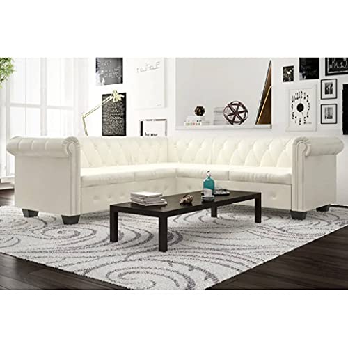 KTHLBRH (Fast Delivery) Faux Leather Sectional Sofa Couch,Sectional Sofa L Shaped Couch with Faux Leather for Small Space Chesterfield Corner Sofa 5-Seater White Faux Leather