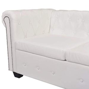 KTHLBRH (Fast Delivery) Faux Leather Sectional Sofa Couch,Sectional Sofa L Shaped Couch with Faux Leather for Small Space Chesterfield Corner Sofa 5-Seater White Faux Leather