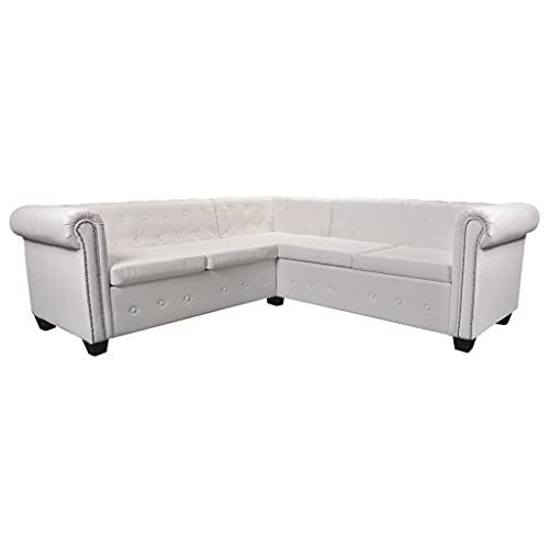 KTHLBRH (Fast Delivery) Faux Leather Sectional Sofa Couch,Sectional Sofa L Shaped Couch with Faux Leather for Small Space Chesterfield Corner Sofa 5-Seater White Faux Leather