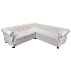 KTHLBRH (Fast Delivery) Faux Leather Sectional Sofa Couch,Sectional Sofa L Shaped Couch with Faux Leather for Small Space Chesterfield Corner Sofa 5-Seater White Faux Leather